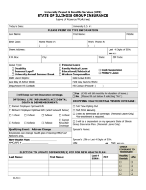 Fillable Online STATE OF ILLINOIS GROUP INSURANCE - Nessie Fax Email ...