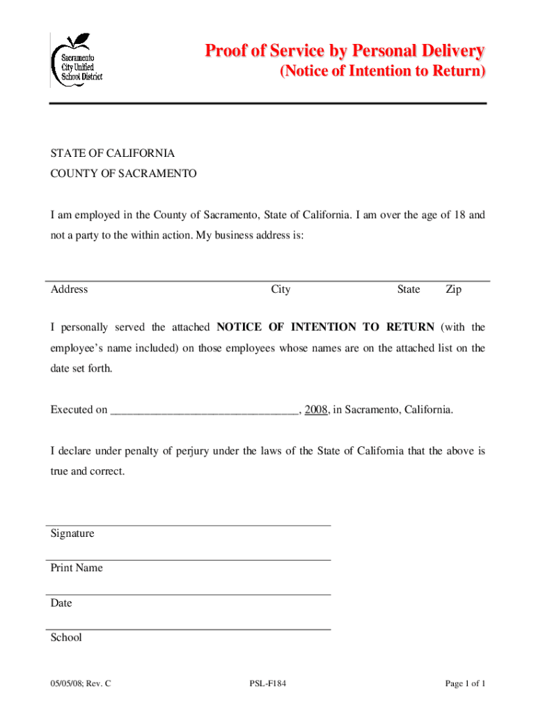 Fillable Online Proof of Service by Personal Delivery (Notice of ...
