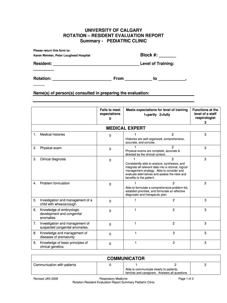 Fillable Online Pediatric Clinic Resident Evaluation Fax Email Print ...