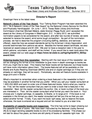 Fillable Online Texas Talking Book News - Texas State Library and ...