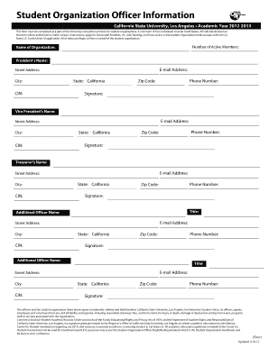 Fillable Online calstatelausu Student Organization Officer Information ...