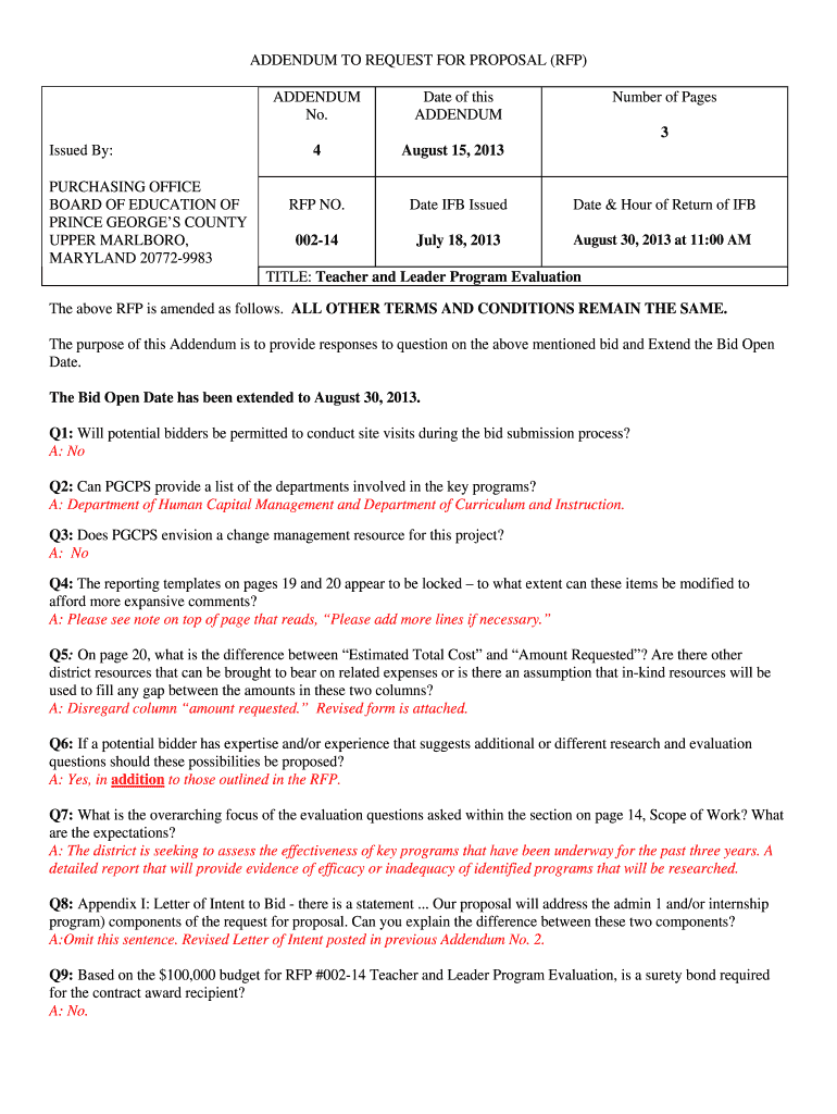 Fillable Online ADDENDUM No. Fax Email Print - pdfFiller