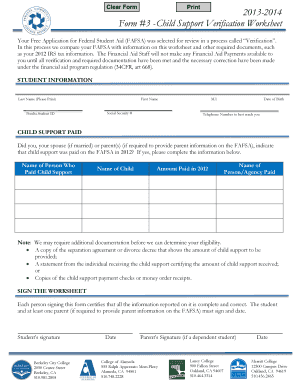 Fillable Online web peralta 2013-2014 Child Support Verification Worksheet Form #3 - Fax Email ...