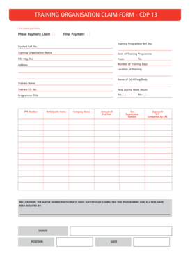 Fillable Online fas CDP13 Training Organisation Claim Form - F s - fas ...