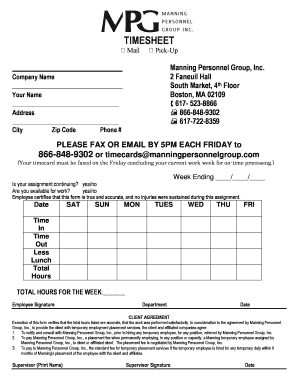 Fillable Online Time Card (blank) - Manning Personnel Group, Inc Fax ...