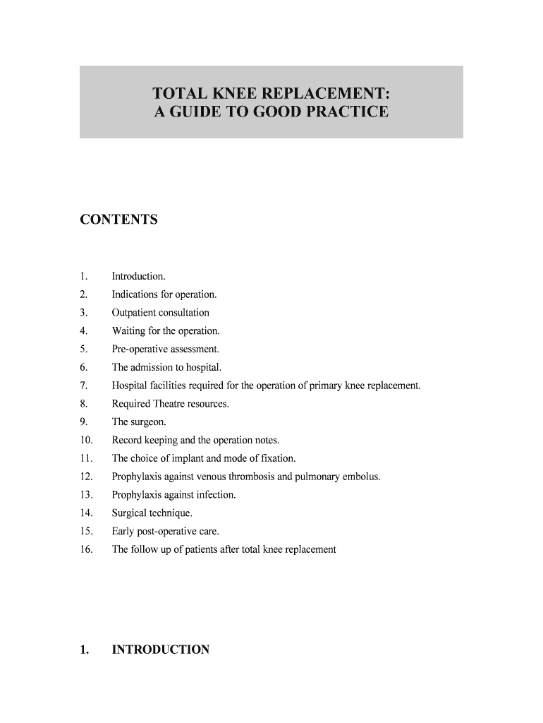 Fillable Online TOTAL KNEE REPLACEMENT: A GUIDE TO GOOD PRACTICE Fax ...