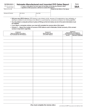 Fillable Online Form 56A - Nebraska Manufactured and Imported RYO ...