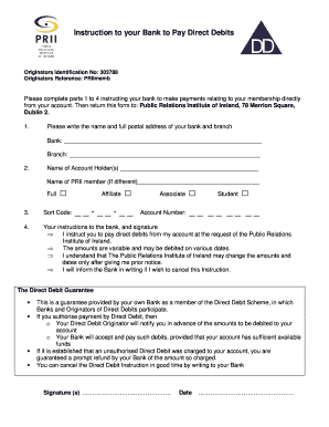 Fillable Online prii Instruction to your Bank to Pay Direct Debits ...