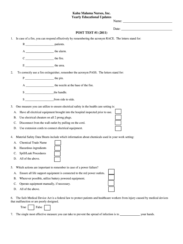 Fillable Online POST TEST 1 IN PROCESS - Kahu Malama Nurses Fax Email ...
