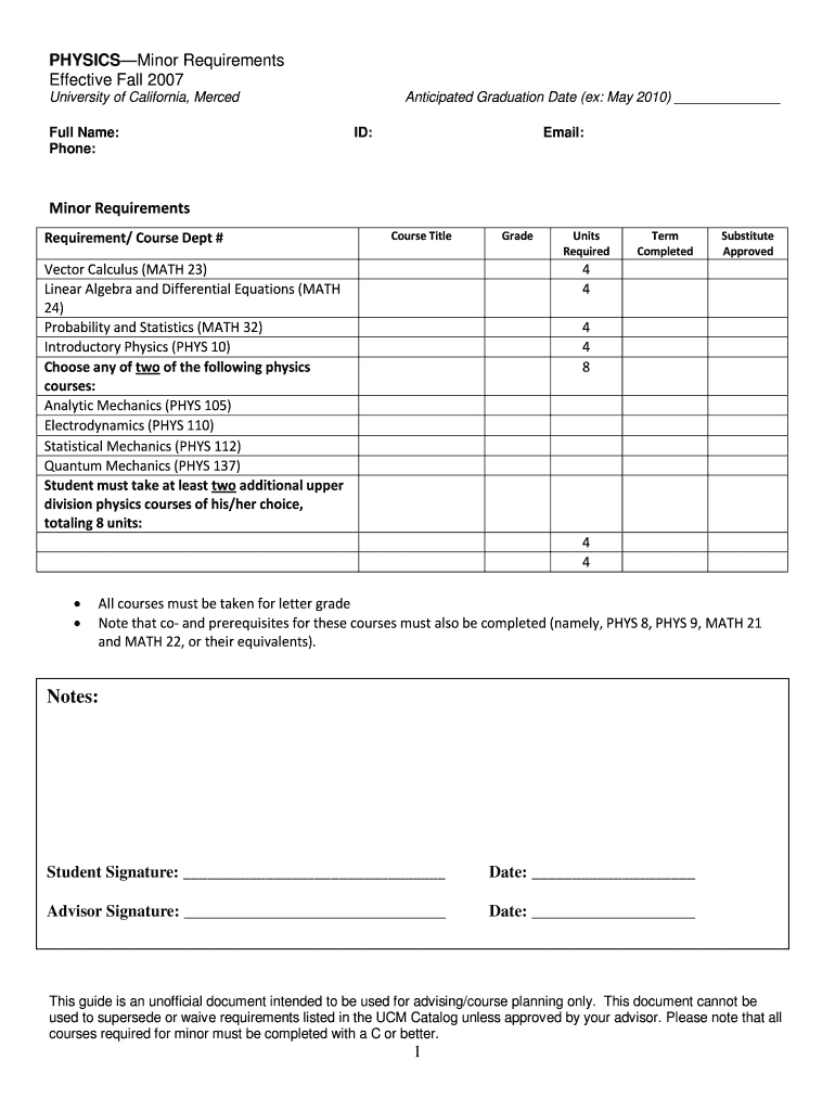 Fillable Online ns-advising ucmerced University Requirements ...