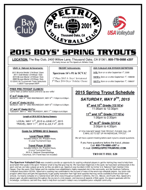 Fillable Online 2015 BOYS SPRING TRYOUTS - Spectrum Volleyball Club Fax ...