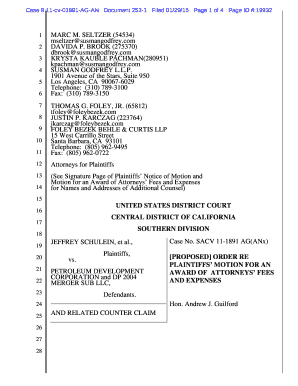 Fillable Online Proposed Order Re Plaintiffs' Motion for an Award of ...