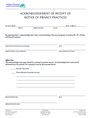 Fillable Online ACKNOWLEDGEMENT OF RECEIPT OF NOTICE OF PRIVACY ...
