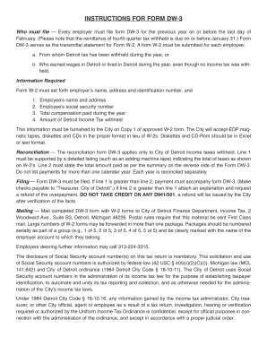 Fillable Online INSTRUCTIONS FOR FORM DW3 Who must file Every employer ...