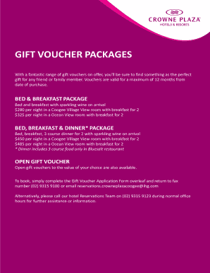 Fillable Online GIFT VOUCHER PACKAGES - Crowne Plaza Coogee Beach Fax ...