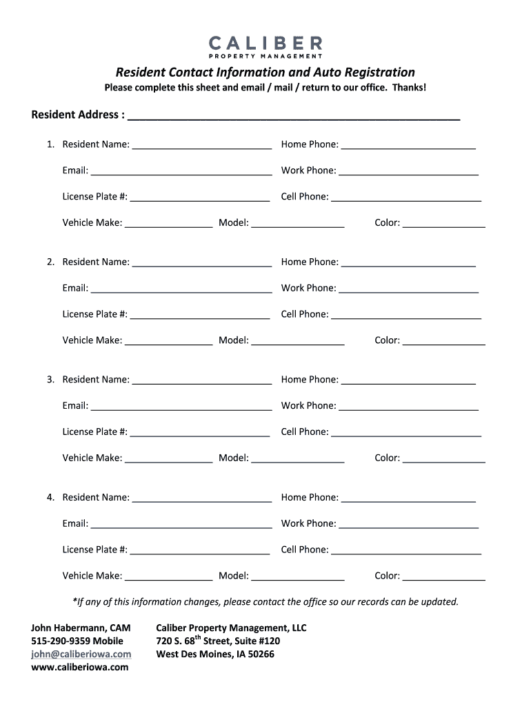 Fillable Online Rental Contact Information and Auto Registration Fax ...
