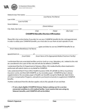 Fillable Online va CHAMPVA Benefits Election Affirmation CHAMPVA ...