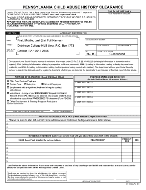 Fillable Online dickinson Pennsylvania Child bAbuse Historyb Clearance ...