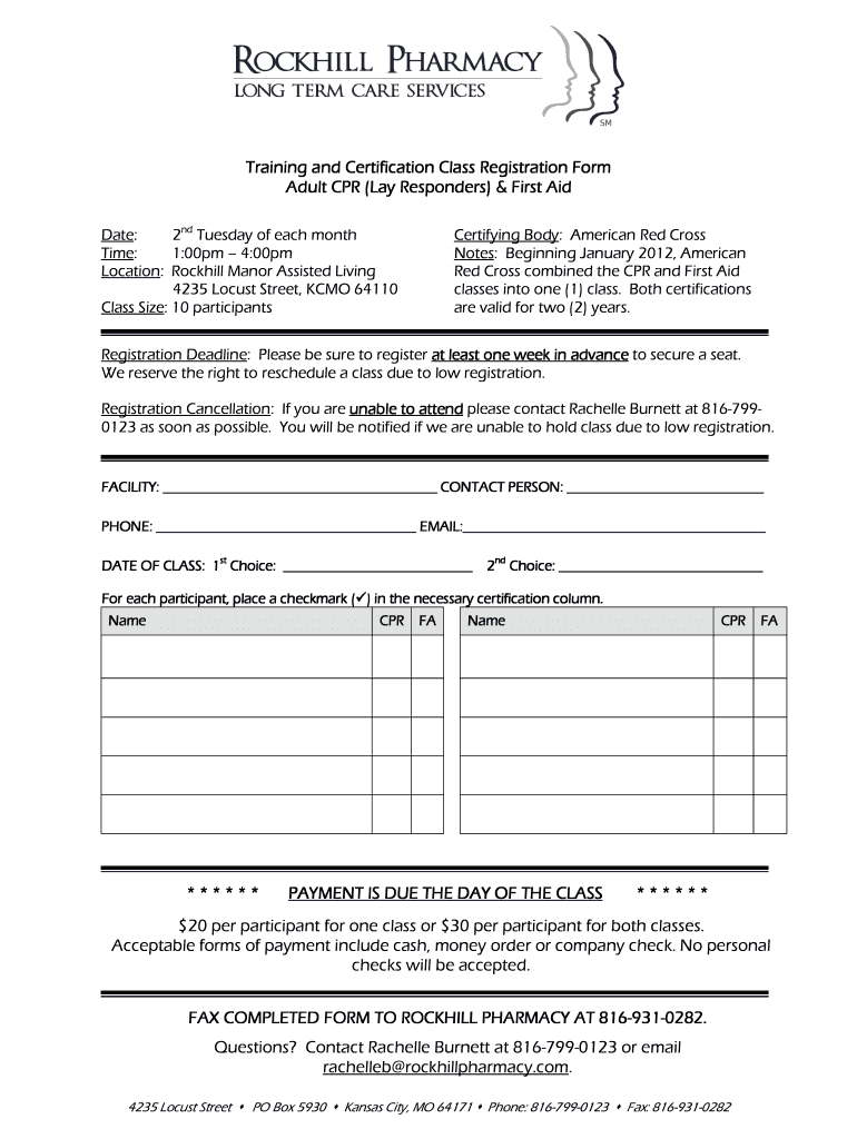 Fillable Online Training and Certification and Certification and Certification Class ... Fax ...