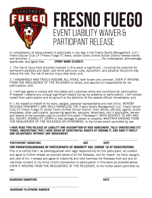 Fillable Online Event liability waiver amp PARTICIPANT RELEASE Fax ...