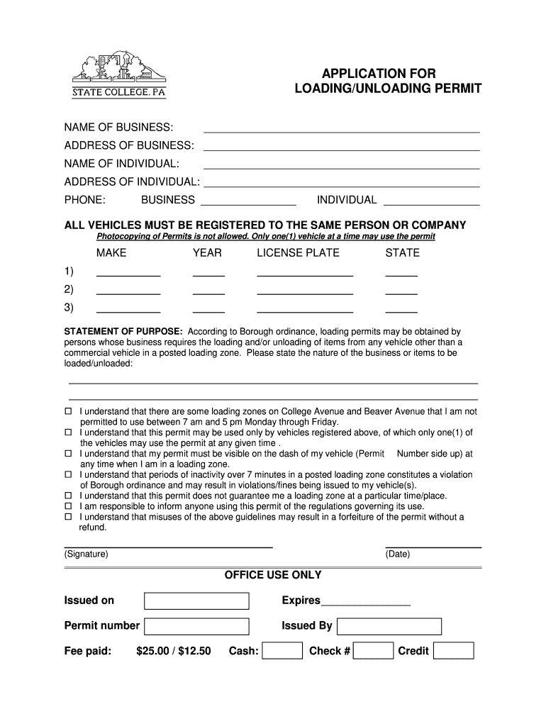 Fillable Online Application for loading/unloading permit - Borough of ...
