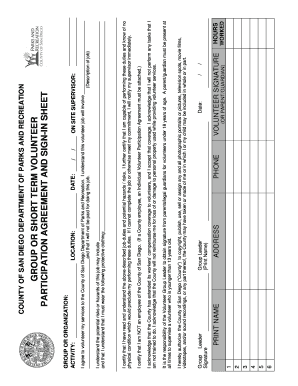 Fillable Online County Volunteer Participation Agreement form Fax Email Print - pdfFiller
