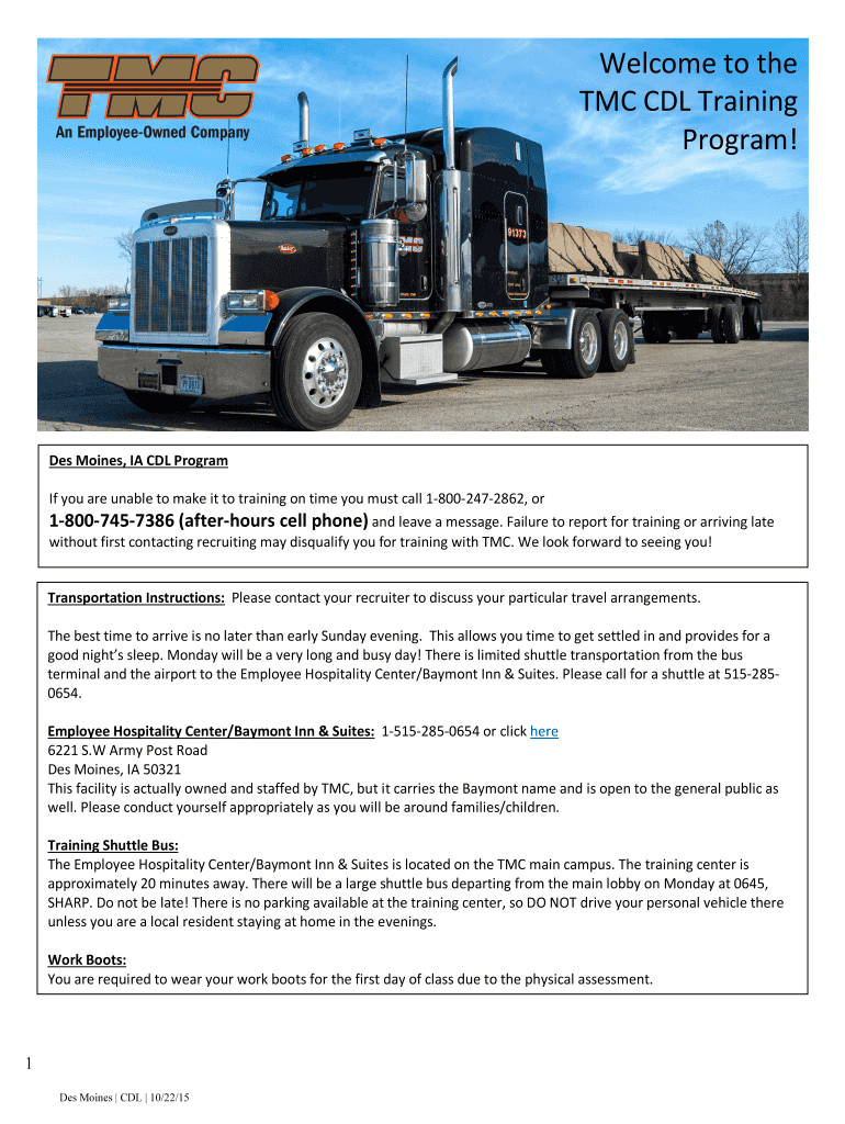 Fillable Online TMC CDL Training Fax Email Print - pdfFiller