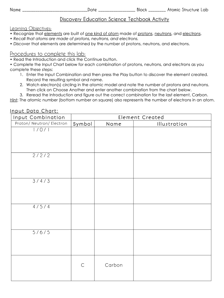 Fillable Online Discovery Techbook Atomic Structure Lab Double ...