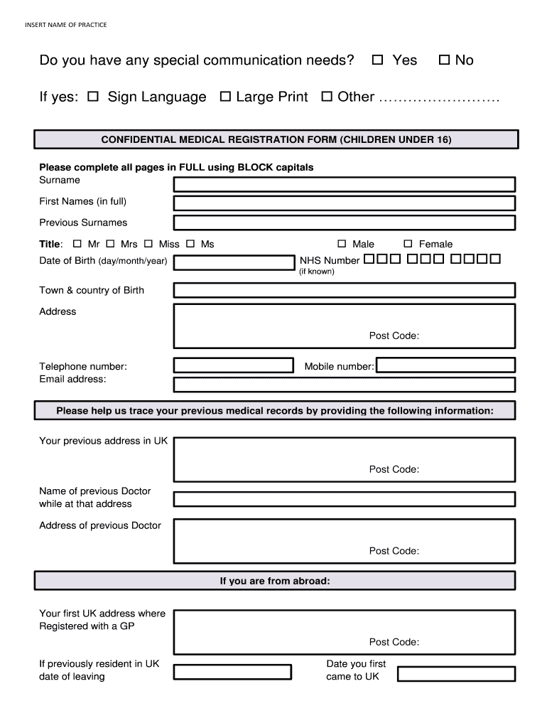 Fillable Online whiteleysurgery co Do you have any special communication needs Yes No If yes ...