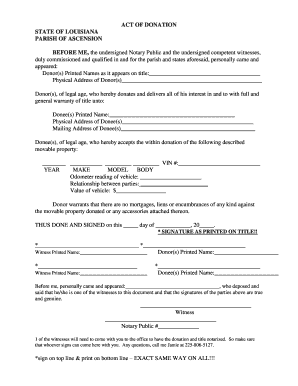 Fillable Online ACT OF DONATION STATE OF LOUISIANA PARISH OF ASCENSION ...
