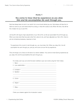 Fillable Online You come to know God by experience as you obey Him and He Fax Email Print ...