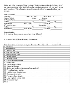 Fillable Online Child history form - Niwot Vision Fax Email Print ...