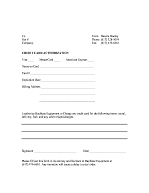 Fillable Online Credit Card Authorization Form - Baystate Equipment Fax ...