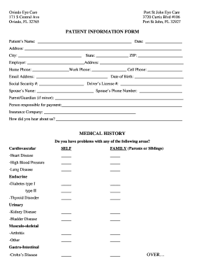 Fillable Online PATIENT INFORMATION FORM - Oviedo amp Port St John Eye Care Fax Email Print ...