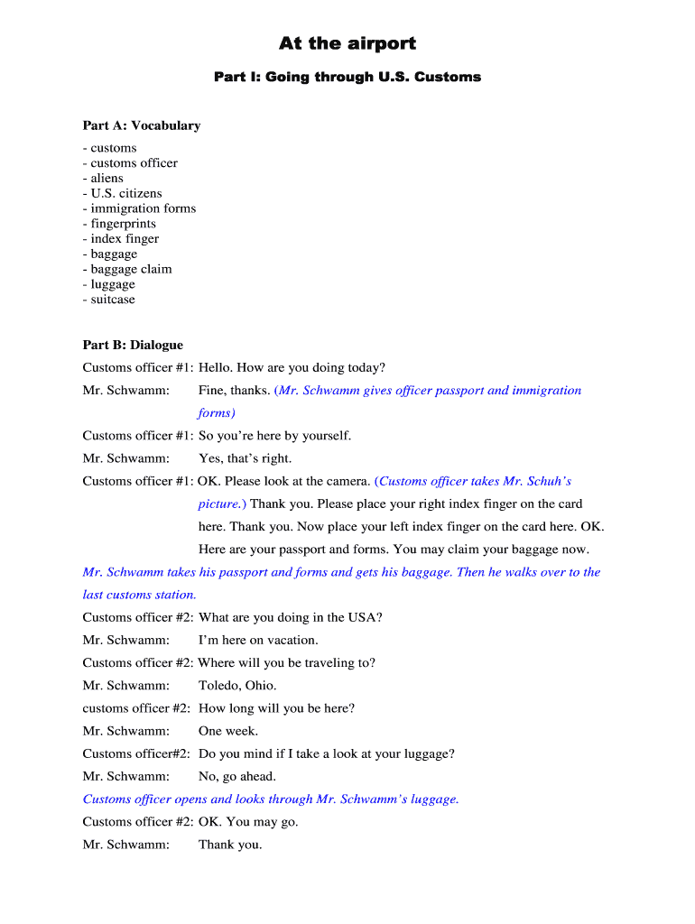 Fillable Online fst-intranet At the airport Part I Going through US ...