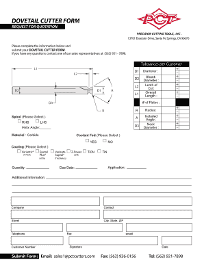Fillable Online PCT dovetail cutter form Fax Email Print - pdfFiller