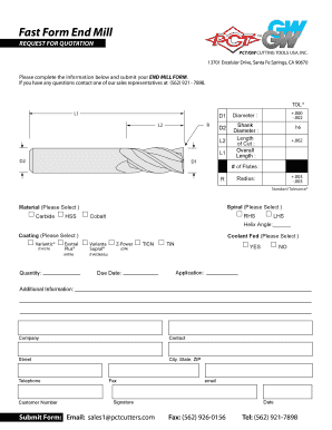 Fillable Online PCT end mill FAST form - pctcutterscom Fax Email Print ...