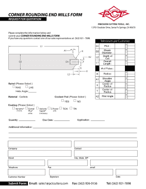 Fillable Online PCT corner rounding end mills form - PCT Cutters Fax ...