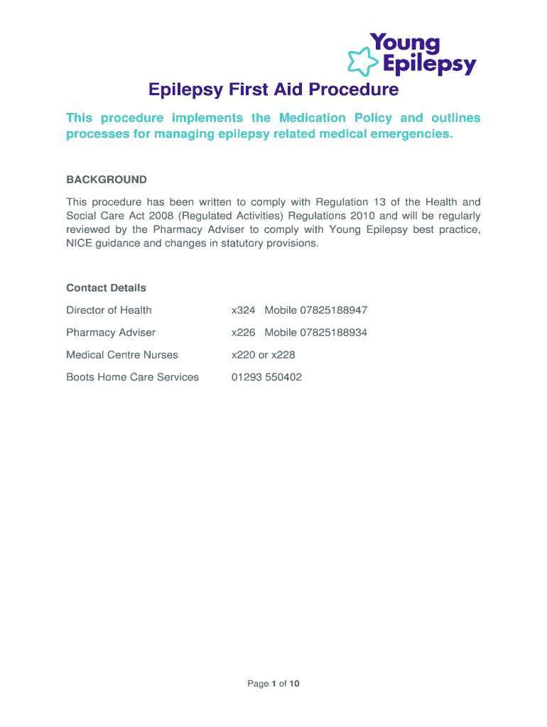 Fillable Online school youngepilepsy org Epilepsy First Aid Procedure ...