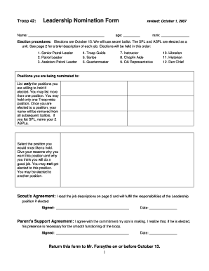 Fillable Online bsatroop42 Leadership Nomination Form - BSA Troop 42 ...