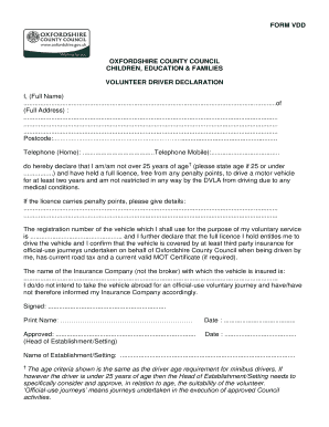 Fillable Online badgemore oxon sch FORM VDD OXFORDSHIRE COUNTY COUNCIL ...