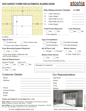 Fillable Online BSiteb Survey Form for Sliding Door - Nirmal Automation ...