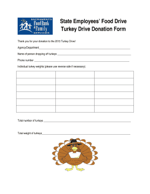 Fillable Online State Employees Food Drive Turkey Drive Donation Form ...