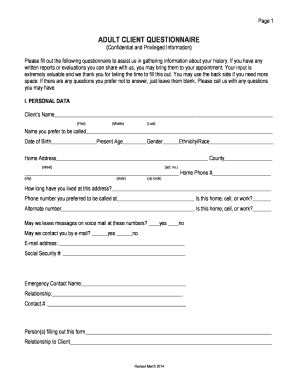 Fillable Online ADULT CLIENT QUESTIONNAIRE - Balance and Potential Fax ...