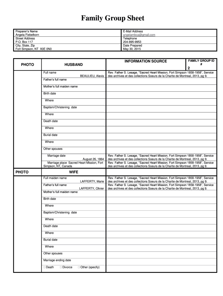 Fillable Online fortsimpsonhistoryandheritage Family Group Sheet (Word ...