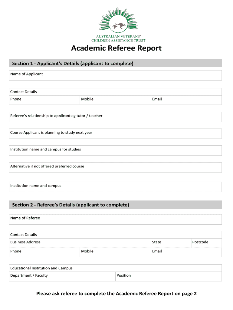 Fillable Online avcat org Academic Referee Report - bAVCATb Home Fax ...