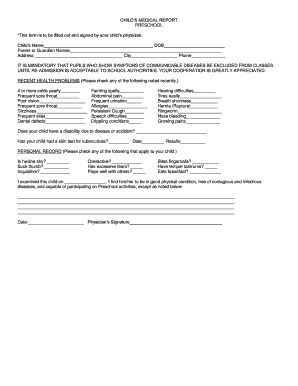 Fillable Online CHILDS MEDICAL REPORT - Cahawba Christian Academy Fax ...