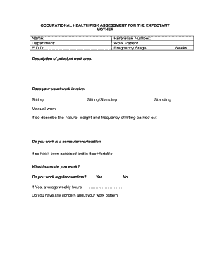 Fillable Online OCCUPATIONAL HEALTH RISK ASSESSMENT FOR THE EXPECTANT ...