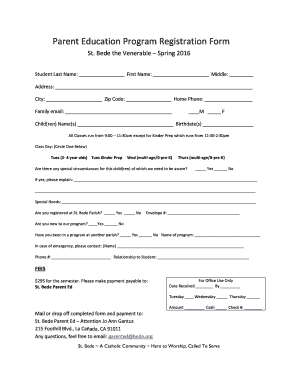 Fillable Online bede Parent Education Program Registration Form St ...