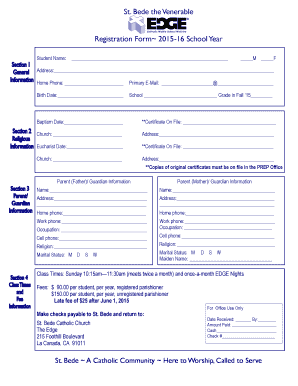Fillable Online bede St bBedeb the Venerable Registration Form 2015-16 ...